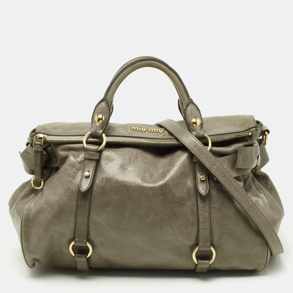 Miu Miu | Bags | Miu Miu Olive Green Vitello Lux Leather Bow Satchel | Poshmark